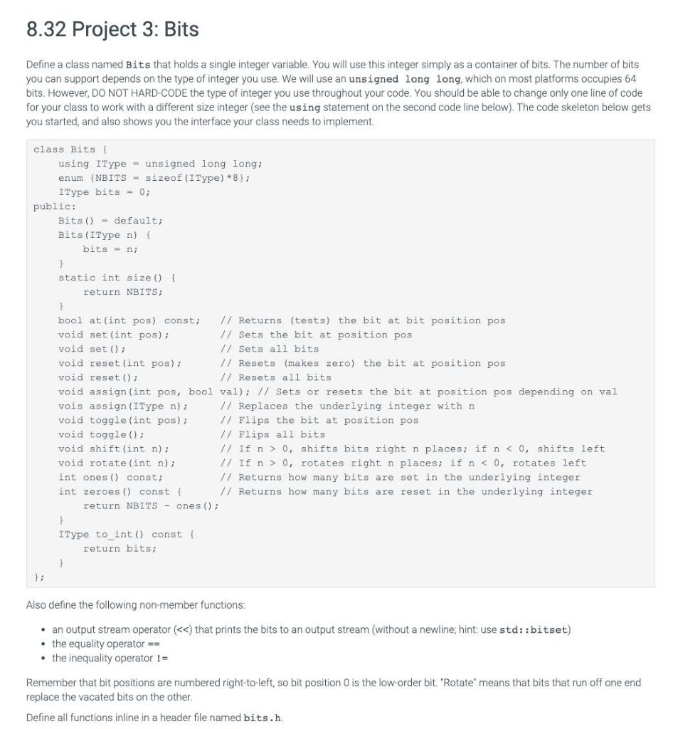 832 Project 3 Bits Define A Class Named Bits That 7438