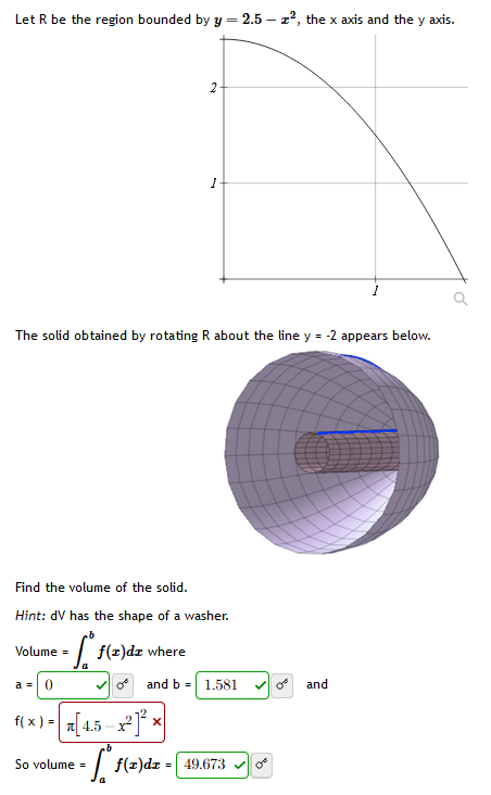 Solved Let R ﻿be the region bounded by y=2.5-x2, ﻿the x | Chegg.com