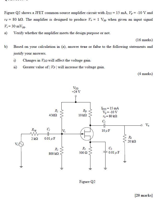 Solved Figure Q2 shows a JFET common-source amplifier | Chegg.com