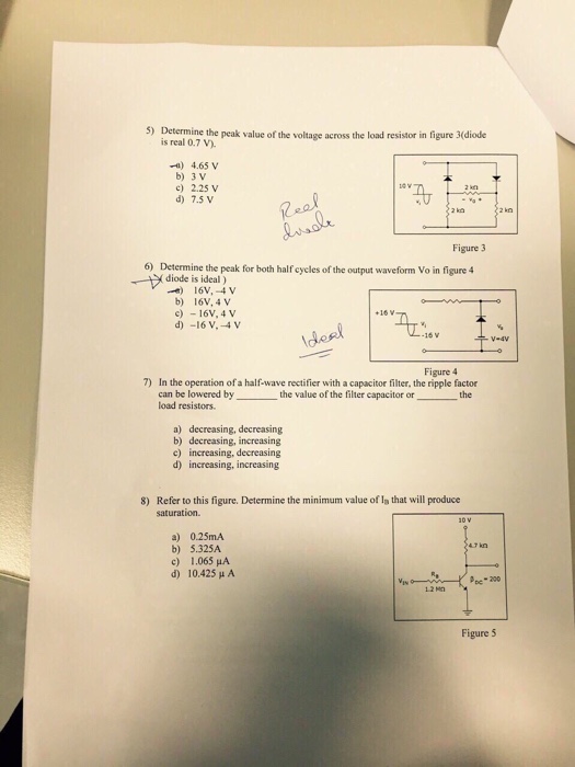 Solved 5) Determine the peak value of the voltage across the | Chegg.com