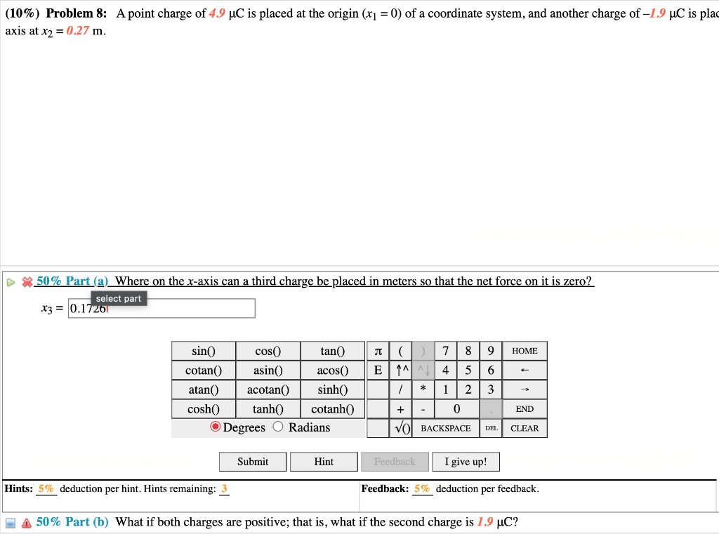 Solved (10\%) Problem 8: A point charge of 4.9μC is placed | Chegg.com