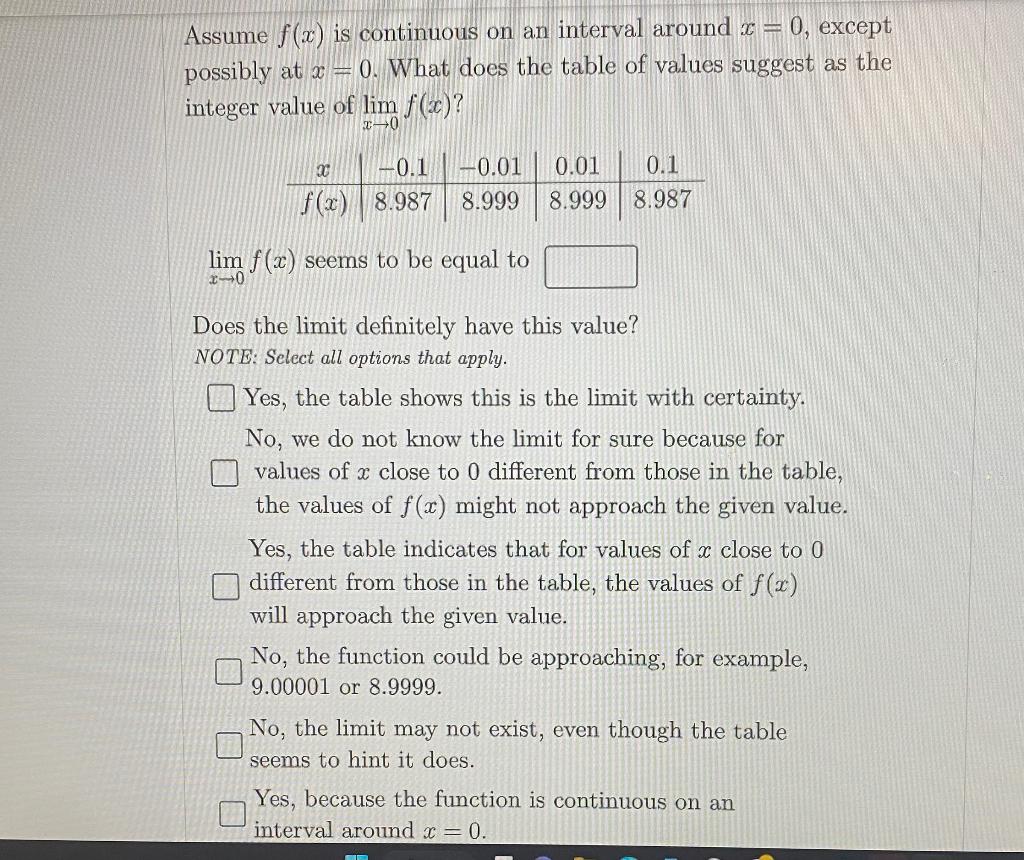 Solved Assume f(x) is continuous on an interval around x=0, | Chegg.com