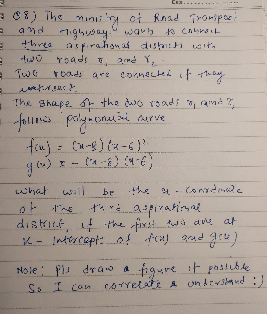 Solved Q8) The ministry of Road Transport and Highways wants | Chegg.com
