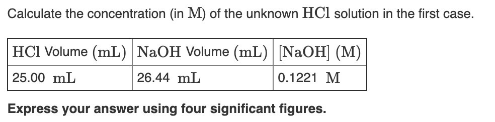Solved Four solutions of unknown HCl concentration are | Chegg.com