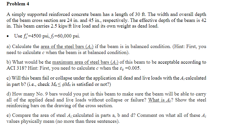 Solved Problem 4A simply supported reinforced concrete beam | Chegg.com