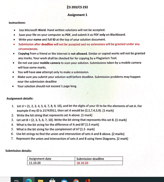 Solved ks 203/CS 232 Assignment 1 Instructions: • Use | Chegg.com