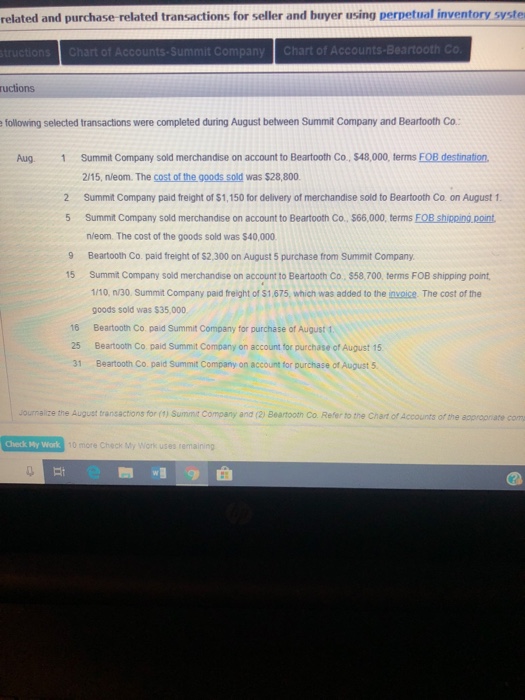 Solved (1) Journalize the August transactions for Summit | Chegg.com
