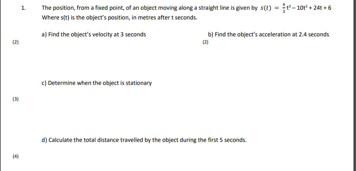 Solved 1. The position, from a fixed point, of an object | Chegg.com