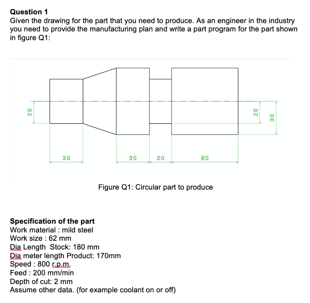 Solved Question 1 Given the drawing for the part that you | Chegg.com