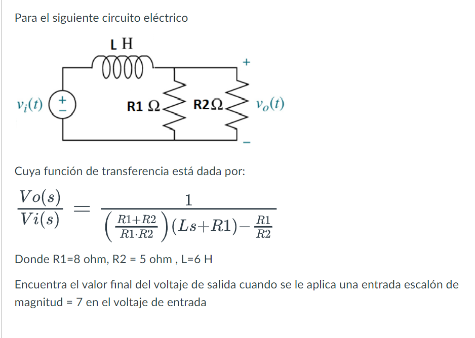 Solved Para el siguiente circuito eléctrico Cuya función de | Chegg.com