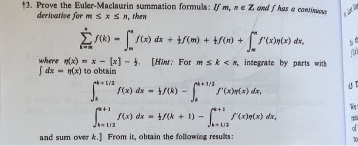 Solved 13. Prove the Euler-Maclaurin summation formula: Irm, | Chegg.com