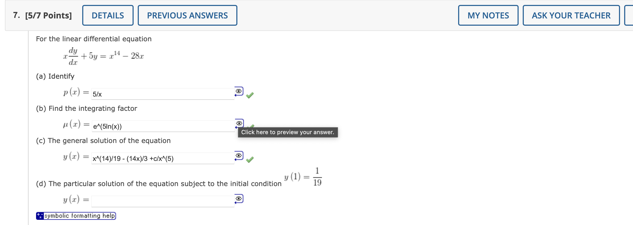 7. [5/7 Points] For the linear differential equation | Chegg.com