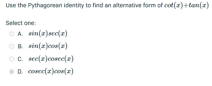 Solved Use the Pythagorean identity to find an alternative | Chegg.com