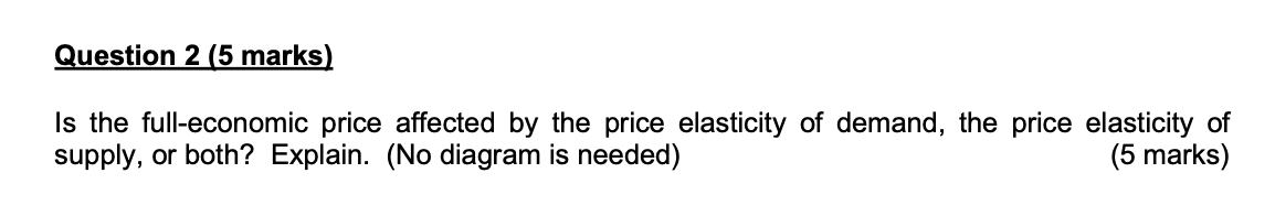 Solved Question 2 (5 marks) Is the full-economic price | Chegg.com
