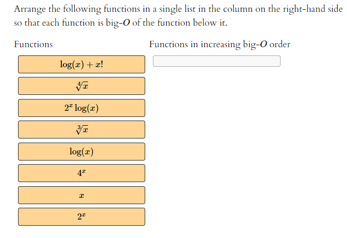 Solved Arrange the following functions in a single list in | Chegg.com