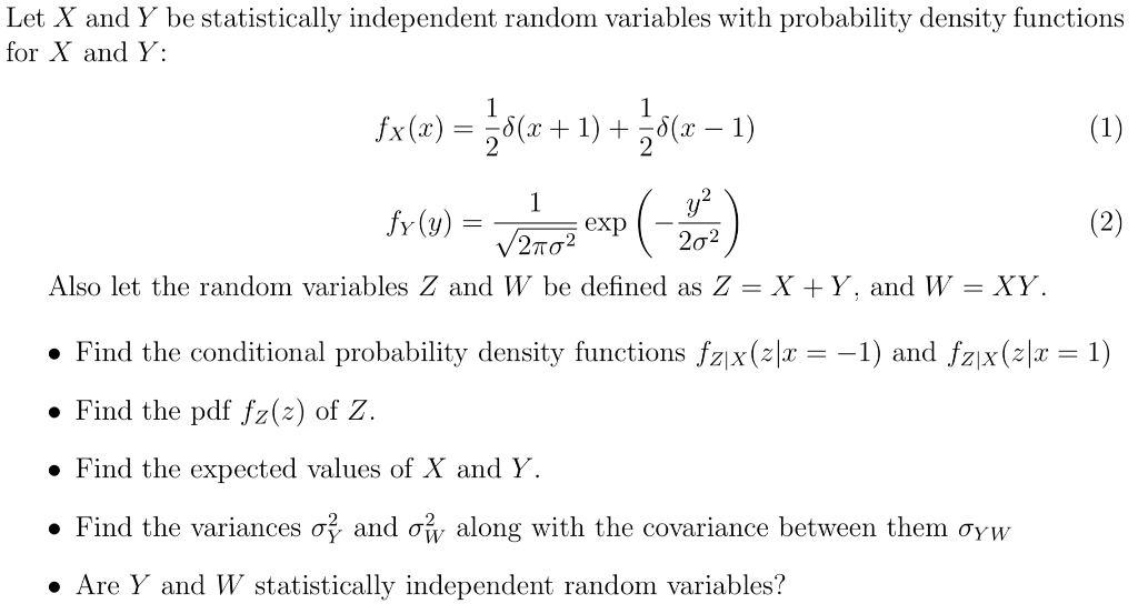 Solved Let X and Y be statistically independent random | Chegg.com