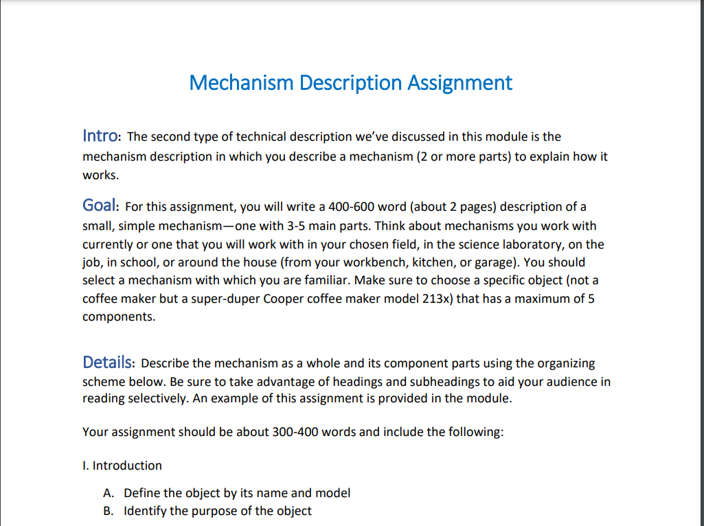 Solved Mechanism Description Assignment Intro: The second | Chegg.com
