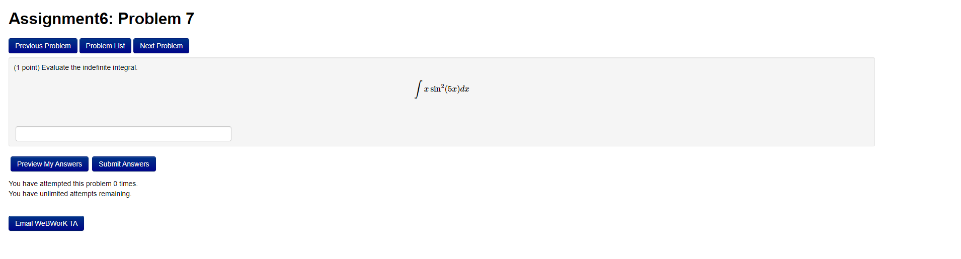 Solved Assignment6 Problem 7 Previous Problem Problem List 7364