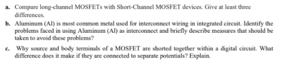 Solved a. Compare long-channel MOSFETs with Short-Channel | Chegg.com