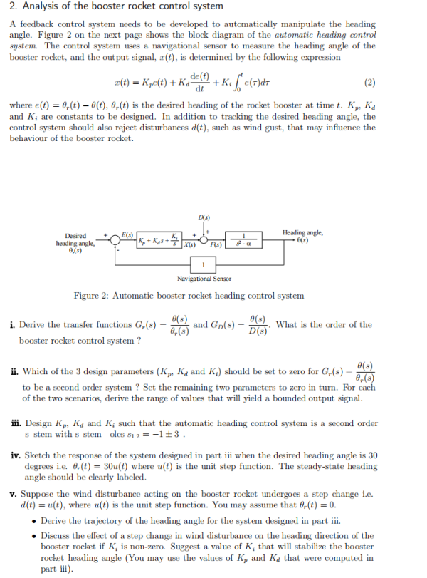 Solved 2. Analysis of the booster rocket control system A | Chegg.com