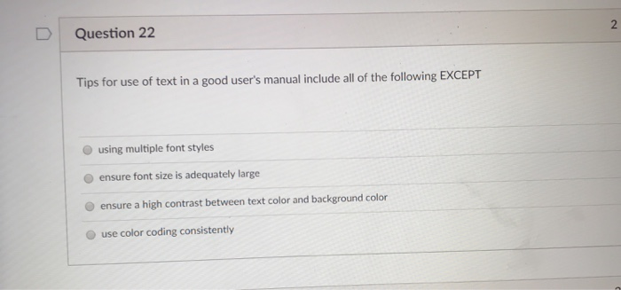 Solved Question 22 Tips for use of text in a good user's | Chegg.com