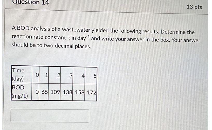 A BOD analysis of a wastewater yielded the following | Chegg.com