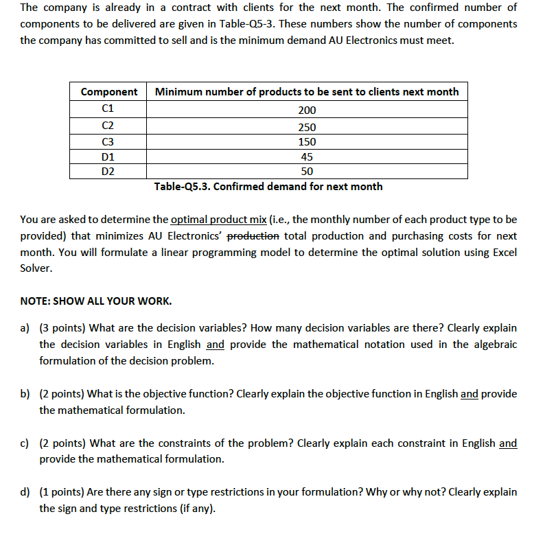 Solved Question 5. (22 points) OPTIMAL PRODUCT MIX AND | Chegg.com