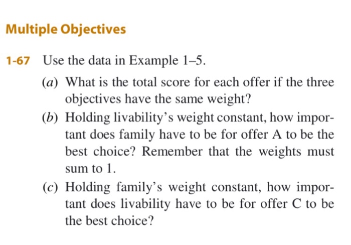 Solved Multiple Objectives 1-67 Use the data in Example 1-5 | Chegg.com