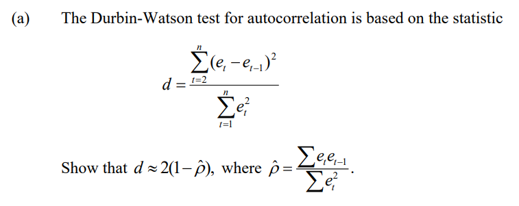 Solved The Durbin-Watson test for autocorrelation is based | Chegg.com