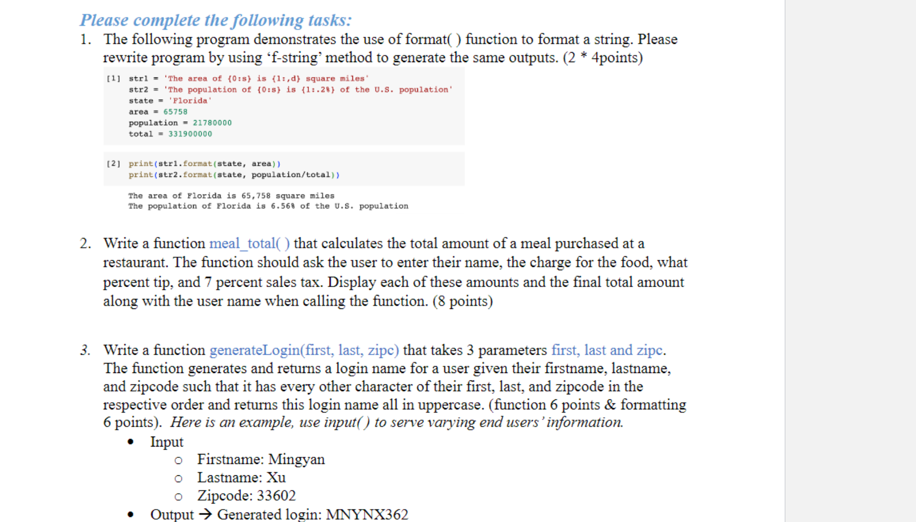 Solved Please complete the following tasks: 1. The following | Chegg.com