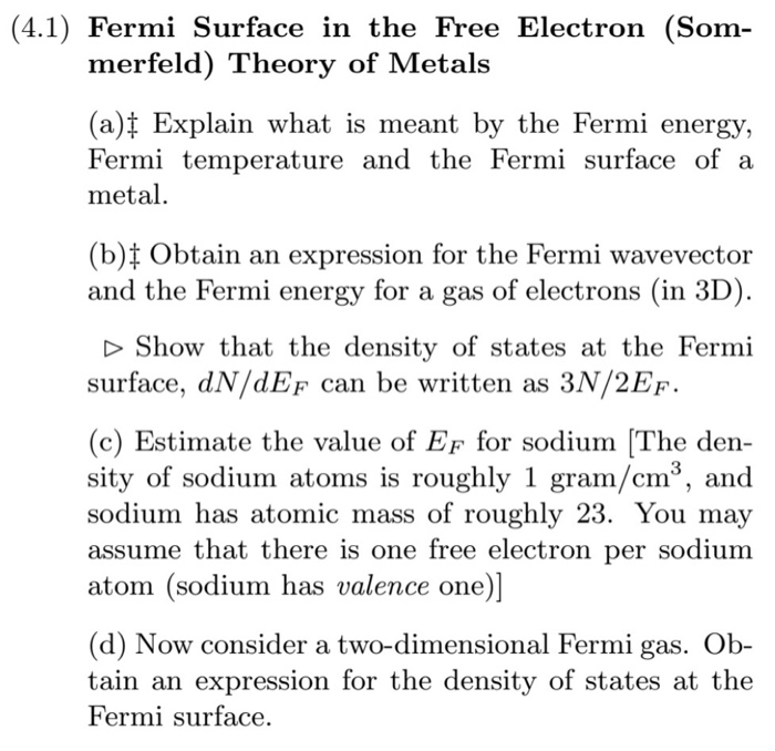 Solved (4.1) Fermi Surface in the Free Electron (Som | Chegg.com