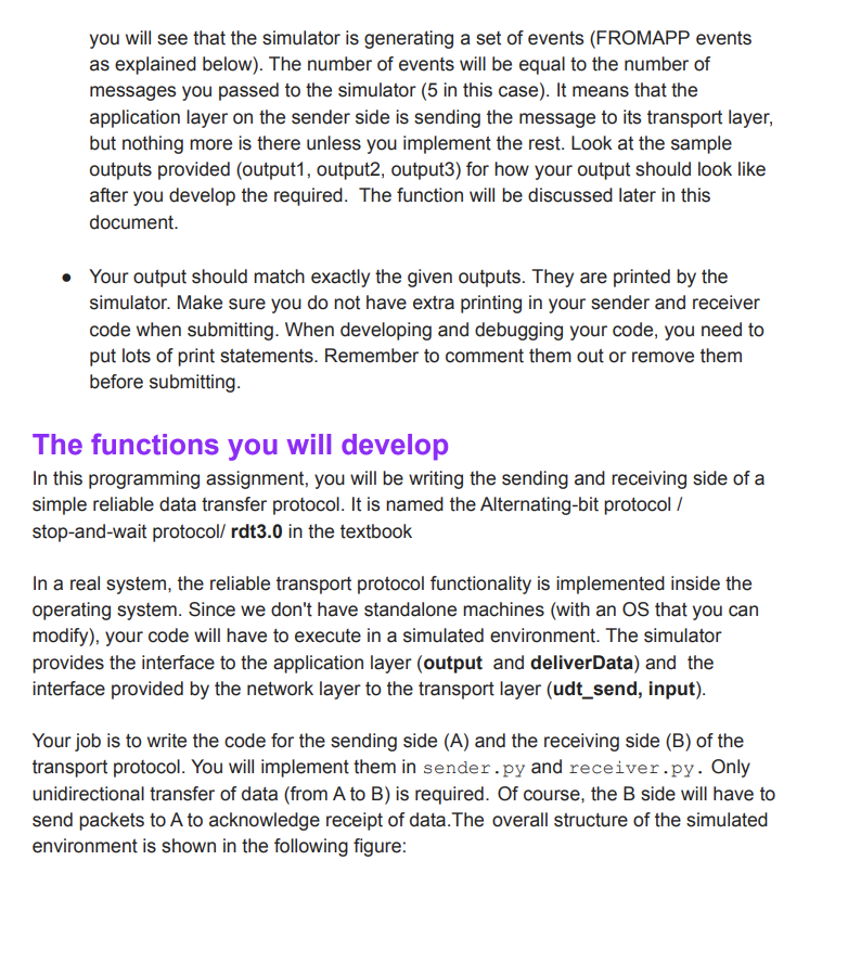 Objectives • Implementing a reliable transport | Chegg.com