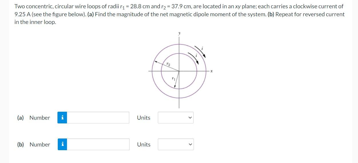 Solved Two concentric, circular wire loops of radii r1=28.8 | Chegg.com