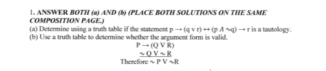Solved 1. ANSWER BOTH (a) AND (b) (PLACE BOTH SOLUTIONS ON | Chegg.com
