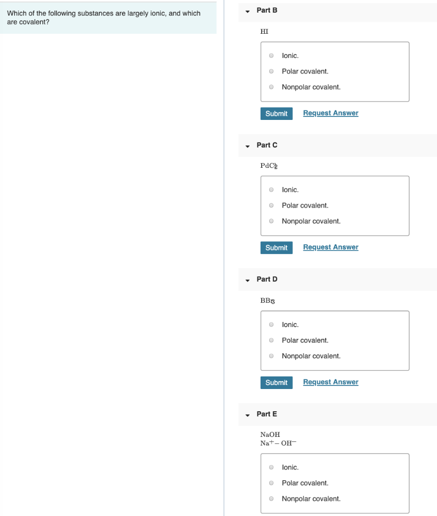Solved - Part B Which of the following substances are | Chegg.com