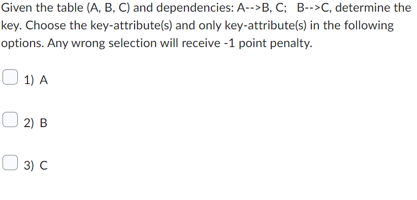 Solved Given the table (A, B, C, D) and dependencies: A >; ; | Chegg.com