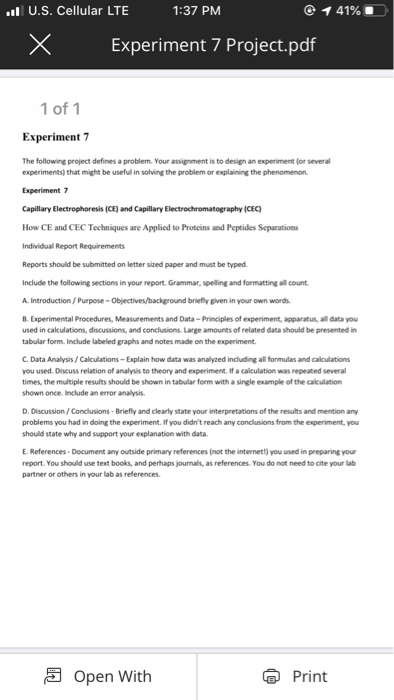 . U.S. Cellular LTE 1:08 PM 4 47% x Experiment 7 | Chegg.com