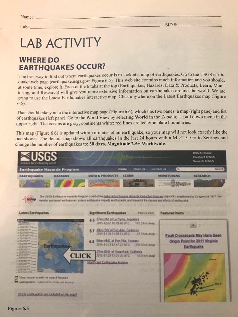 Solved Name: SID #: Lab: LAB ACTIVITY WHERE Do EARTHQUAKES | Chegg.com