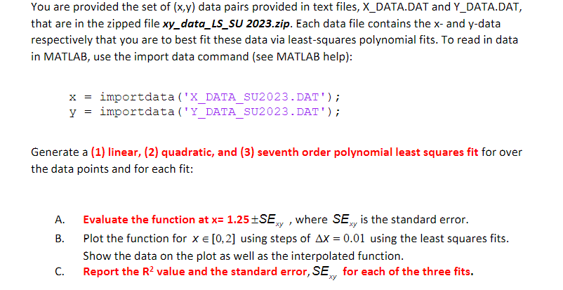 Solved You are provided the set of (x,y) data pairs provided | Chegg.com