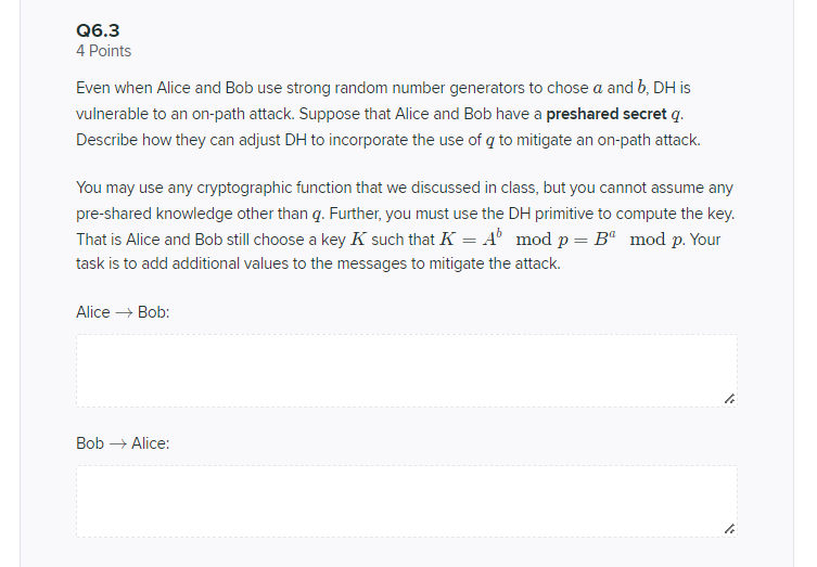 Solved Recall that the Diffie-Hellman (DH) Key Exchange | Chegg.com