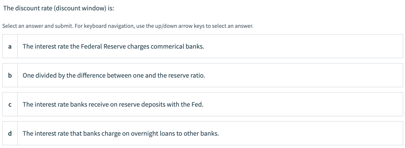 Solved The discount rate (discount window) is: Select an | Chegg.com