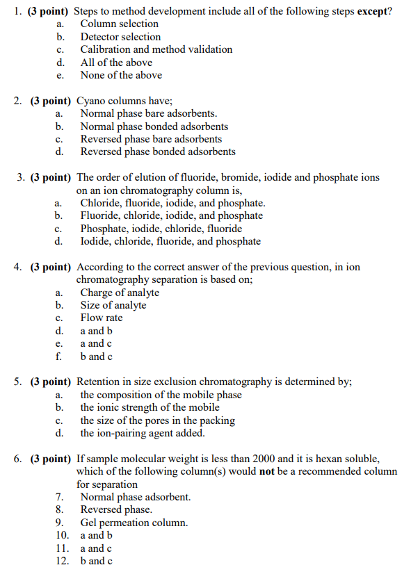 Solved (3 ﻿point) ﻿Steps to method development include all | Chegg.com