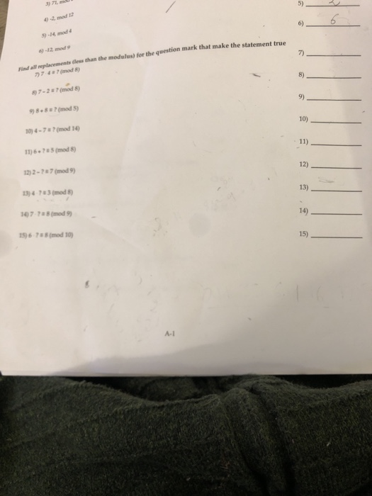 Solved 5) -2 mod 12 )-14 mod 4 6) -12 mod s replacements ( | Chegg.com