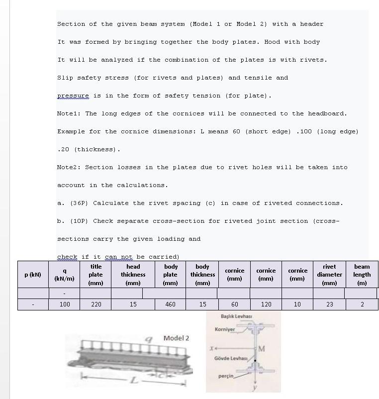 Section of the given beam system (Model 1 or Model 2) | Chegg.com