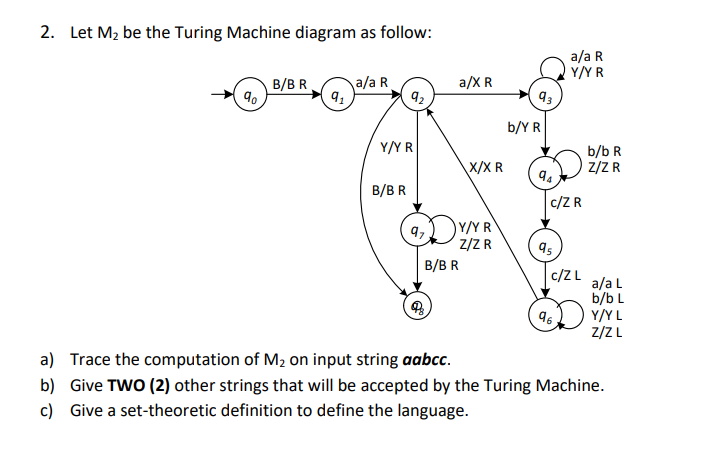 Solved 2. Let M₂ be the Turing Machine diagram as follow: 90 | Chegg.com