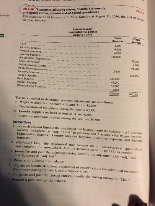 Solved PR 4.3B accounts, adjusting entries, financial | Chegg.com