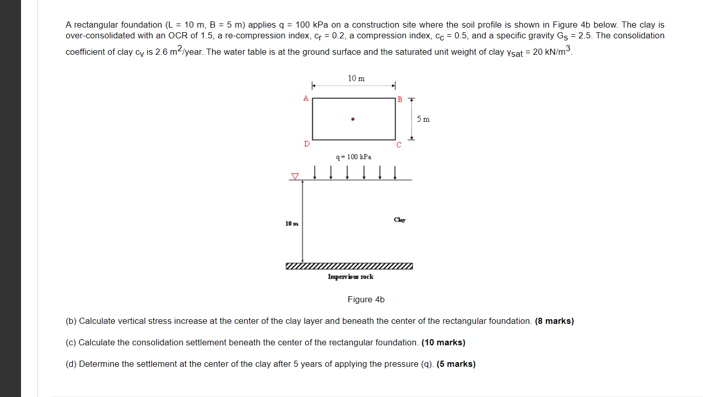 Solved A rectangular foundation (L = 10 m, B = 5 m) applies | Chegg.com