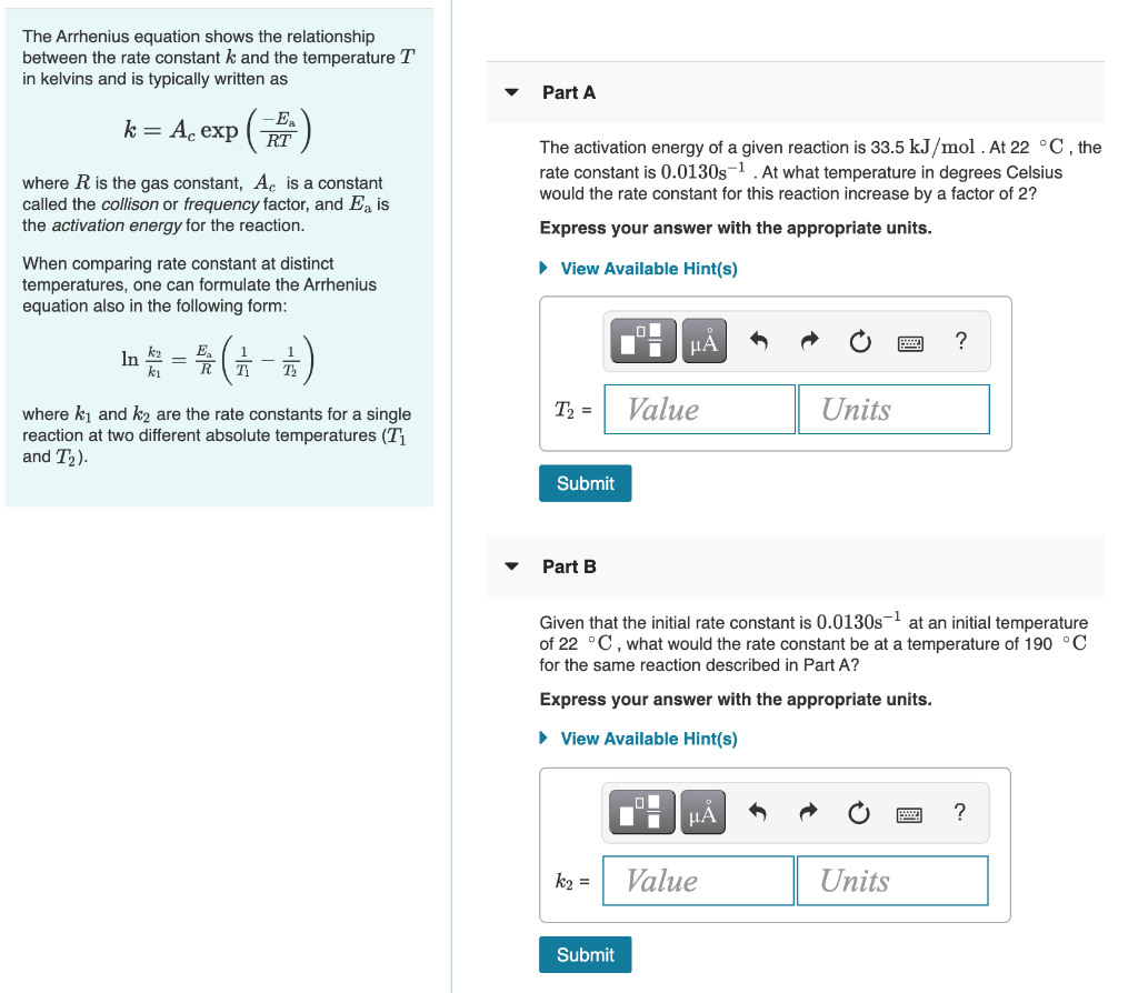 Solved The Arrhenius equation shows the relationship between | Chegg.com