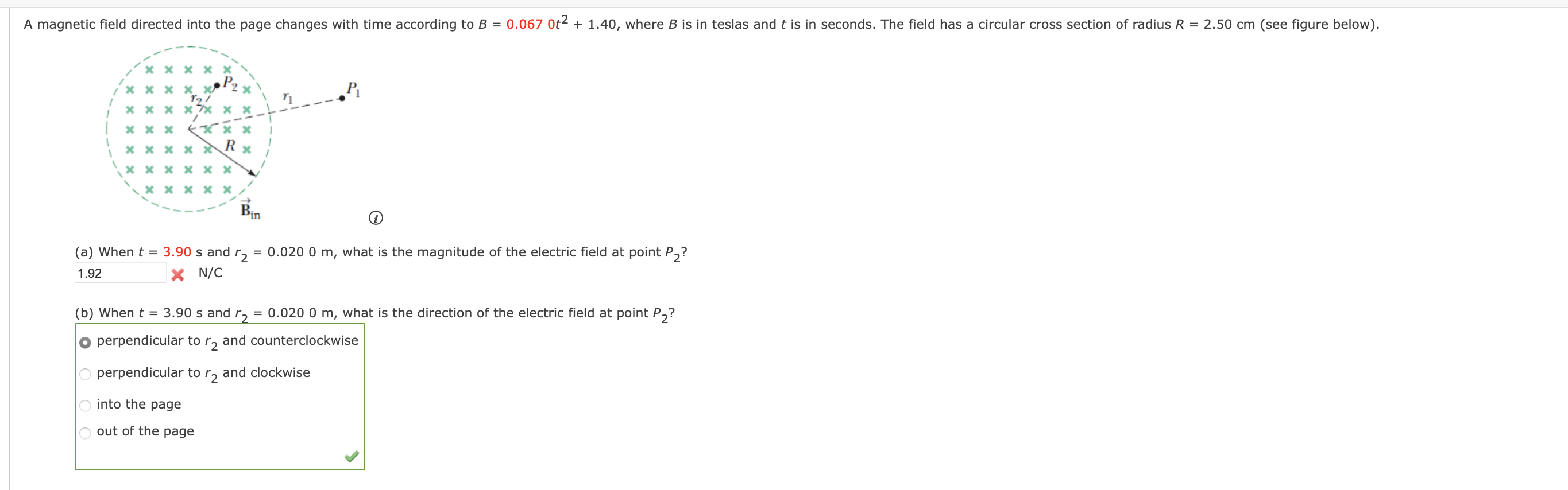 Solved (a) When t=3.90 s and r2=0.0200 m, what is the | Chegg.com