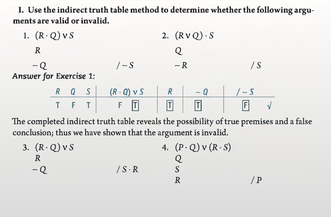 Solved /S I. Use the indirect truth table method to | Chegg.com